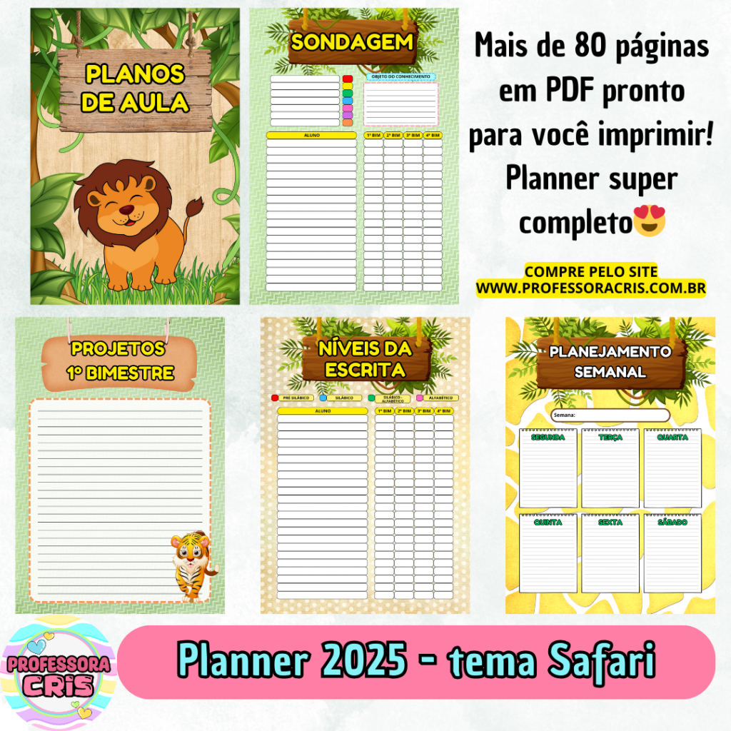 Planner 2025 – Safari – Professora Cris – Ensinando com carinho